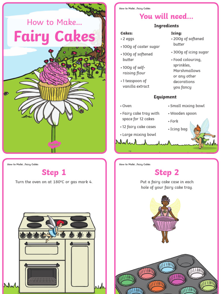 Fairy Cake Recipe Cards - Ver - 3 | PDF | Cakes | Icing (Food)