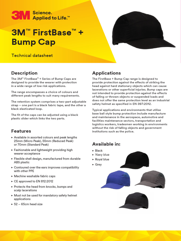 3M First Base Bump Cap Technical Datasheet English Online Version | PDF | Textiles | Materials