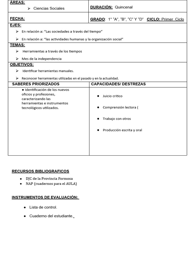 Ciencias Sociales Julio Primer Grado | PDF | Herramientas