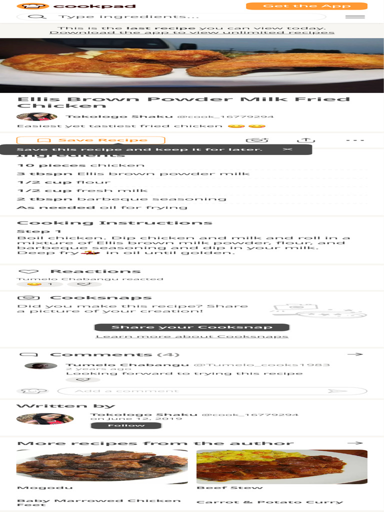 Ellis Brown Powder Milk Fried Chicken Recipe by Tokologo Shaku ...