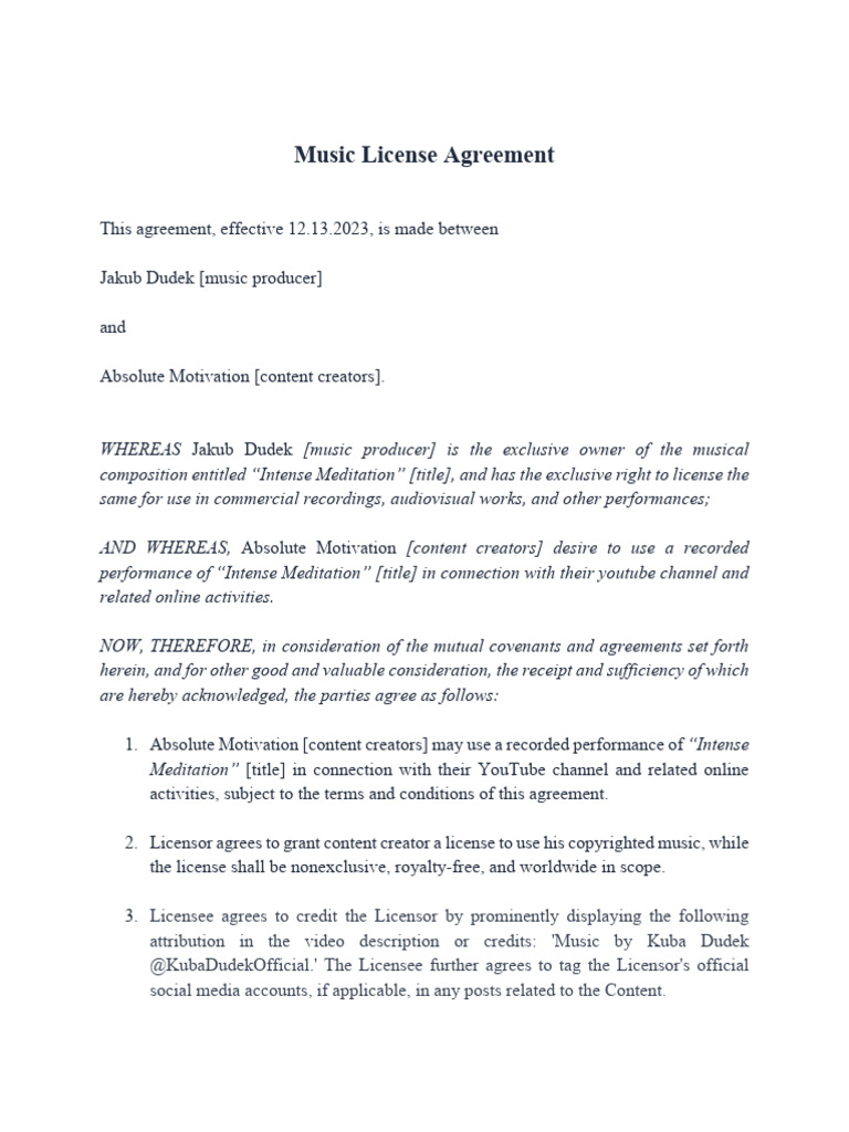 Youtube Music License Agreement | PDF | License | Intellectual Property Law