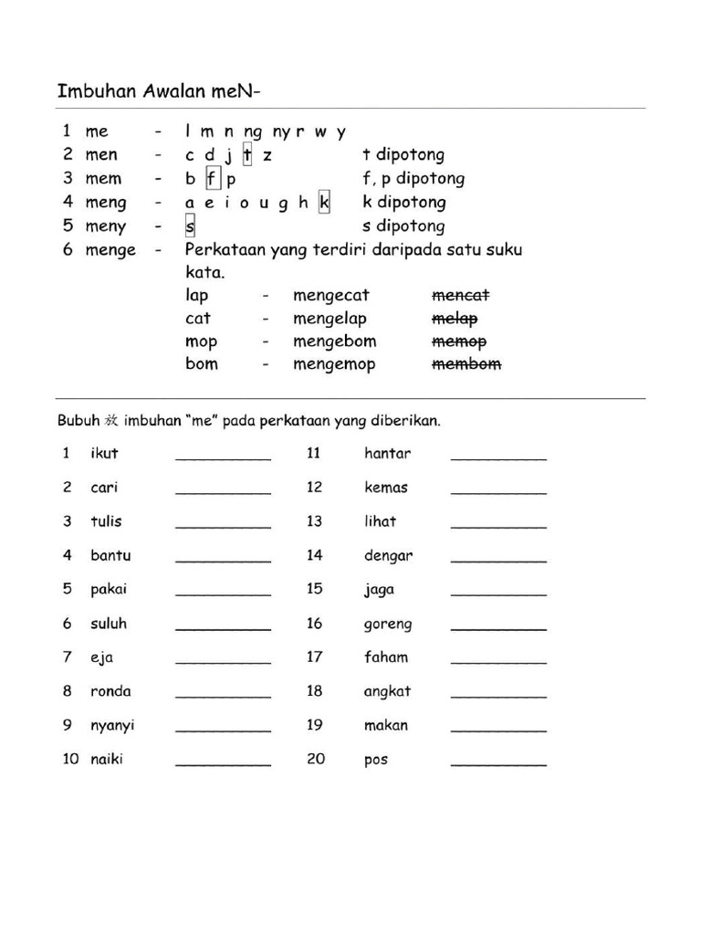 Worksheet Imbuhan Me | PDF