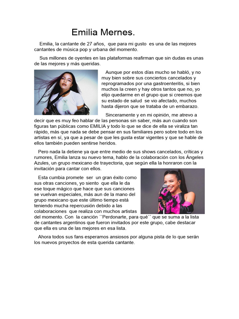 Biografía y novedades de Emilia Mernes | PDF | Arte