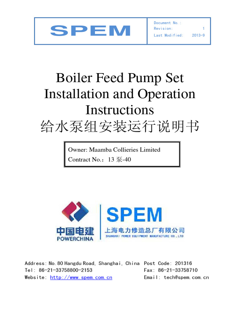 BFP Installation and Operation Nstructions | PDF | Pump | Bearing ...