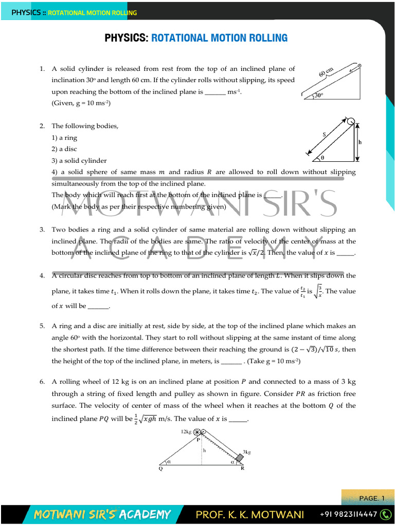 Rotational Motion Rolling | PDF | Acceleration | Physical Phenomena