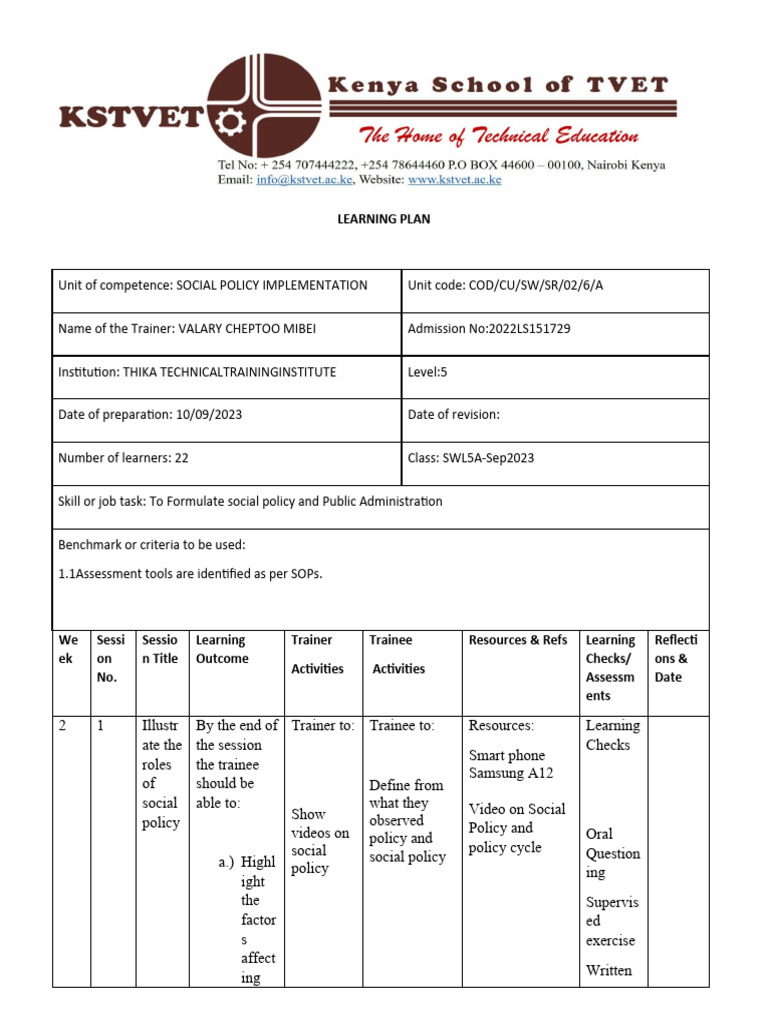 LEARNING PLAN-CHEPTOO13C | PDF | Cognition | Learning