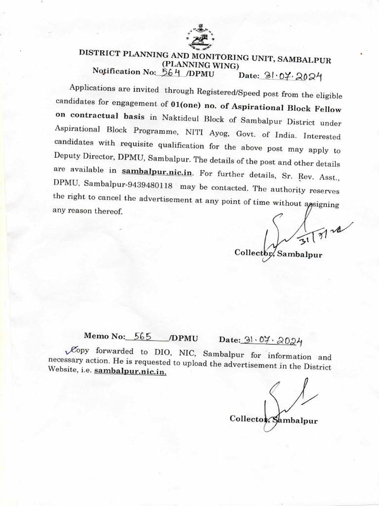 Aspirational Block Fellow On Contractual Basis in Naktideul Block 1 | PDF