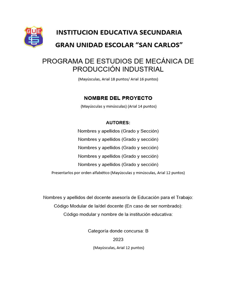 CAT. B - Estructura Del Portafolio Del Proyecto de Emprendimiento 2023 | PDF | Iniciativa ...