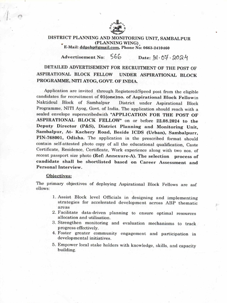 Aspirational Block Fellow On Contractual Basis in Naktideul Block | PDF