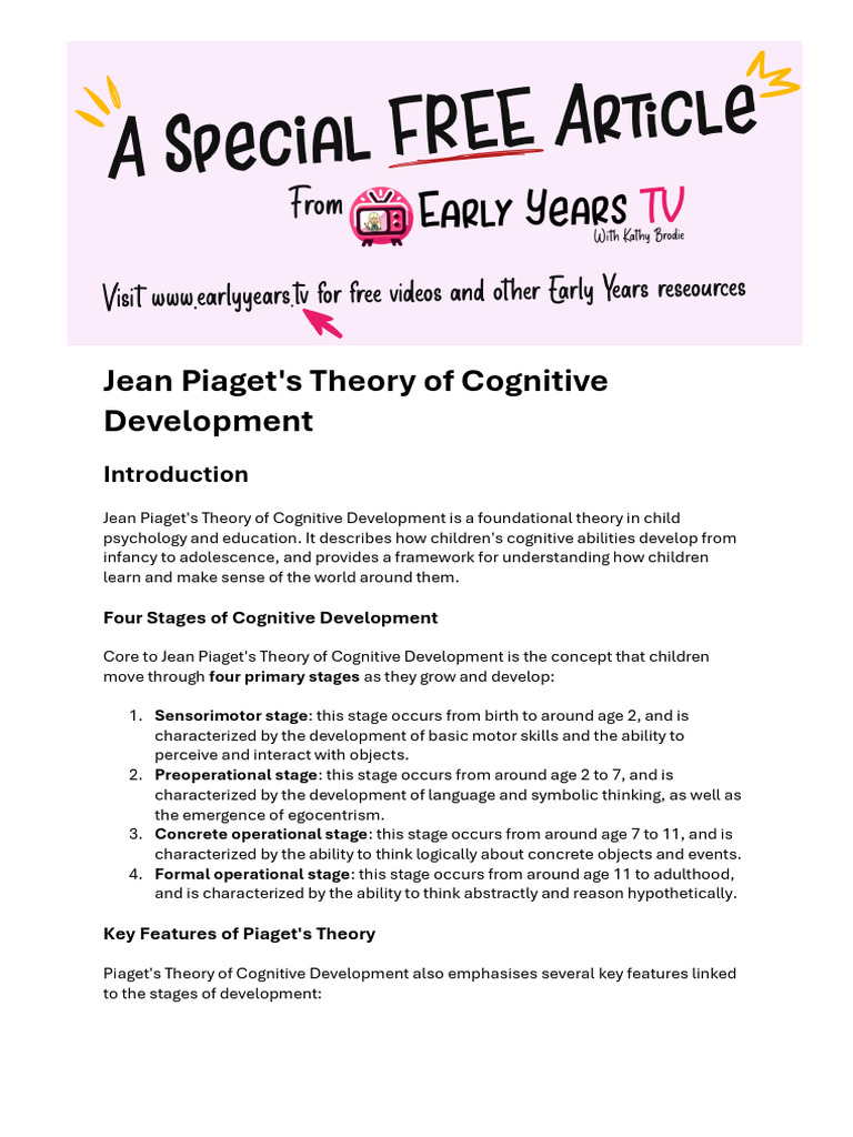 Jean Piaget's Theory of Cognitive Development | PDF | Cognitive ...