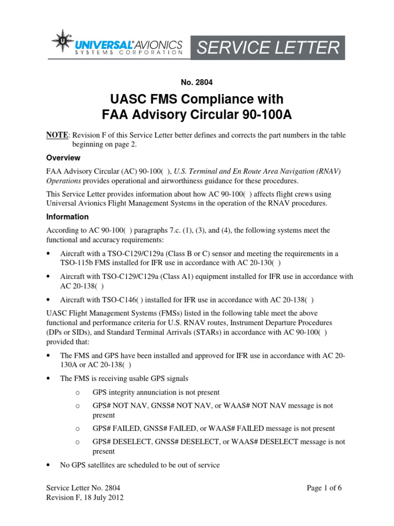 Fms Compliance Ac 90-100a sl2804 | PDF | Instrument Flight Rules | Global Positioning System