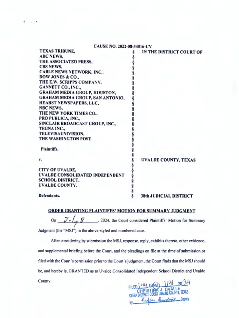 Order Granting Plaintiffs Motion For Summary Judgment | PDF | Summary Judgment | Judiciaries