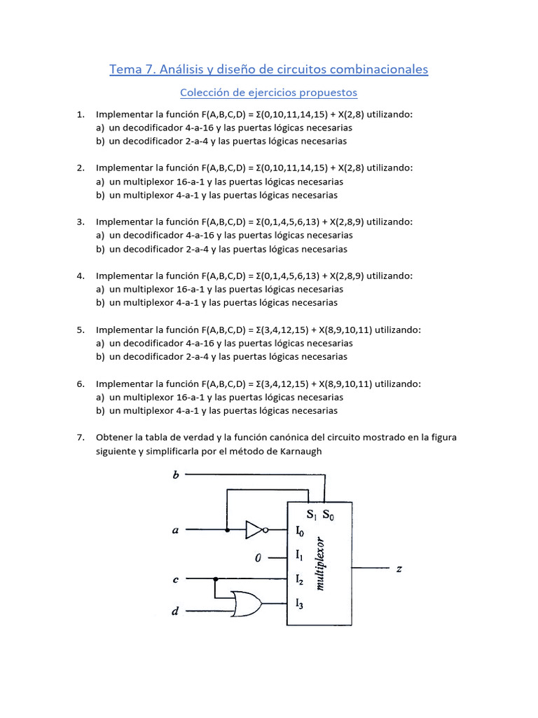 Ejercicios de Circuitos Combinacionales | PDF | Puerta lógica | Decimal codificado en binario