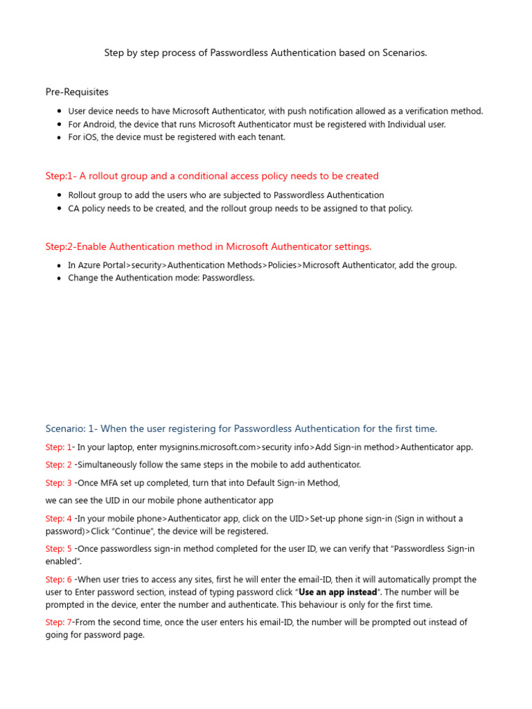 Step by Step Process of Passwordless Authentication Based On Scenarios | PDF | Authentication ...