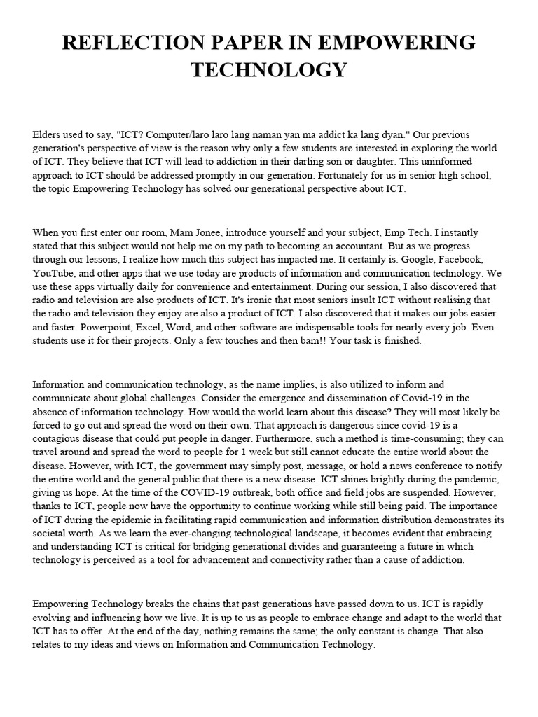 Reflection Paper in Empowering Technology | PDF | Educational ...