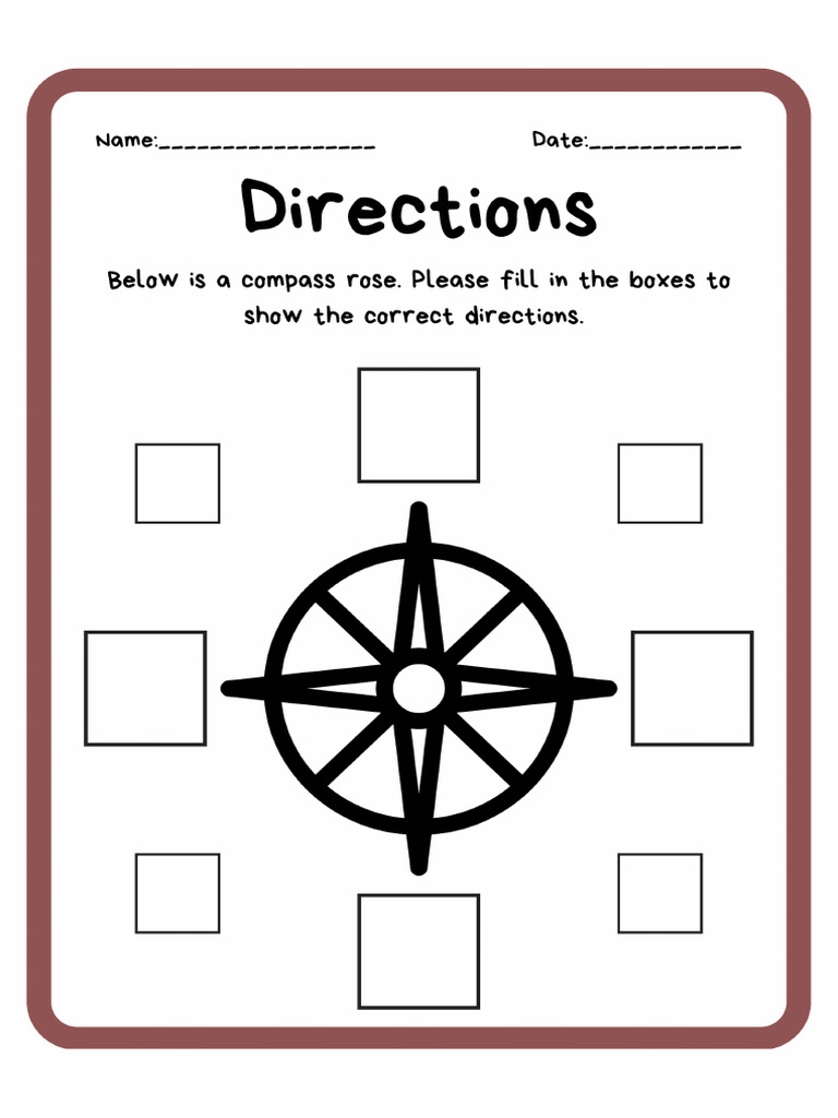 Compass Rose Direction Map Worksheet | PDF