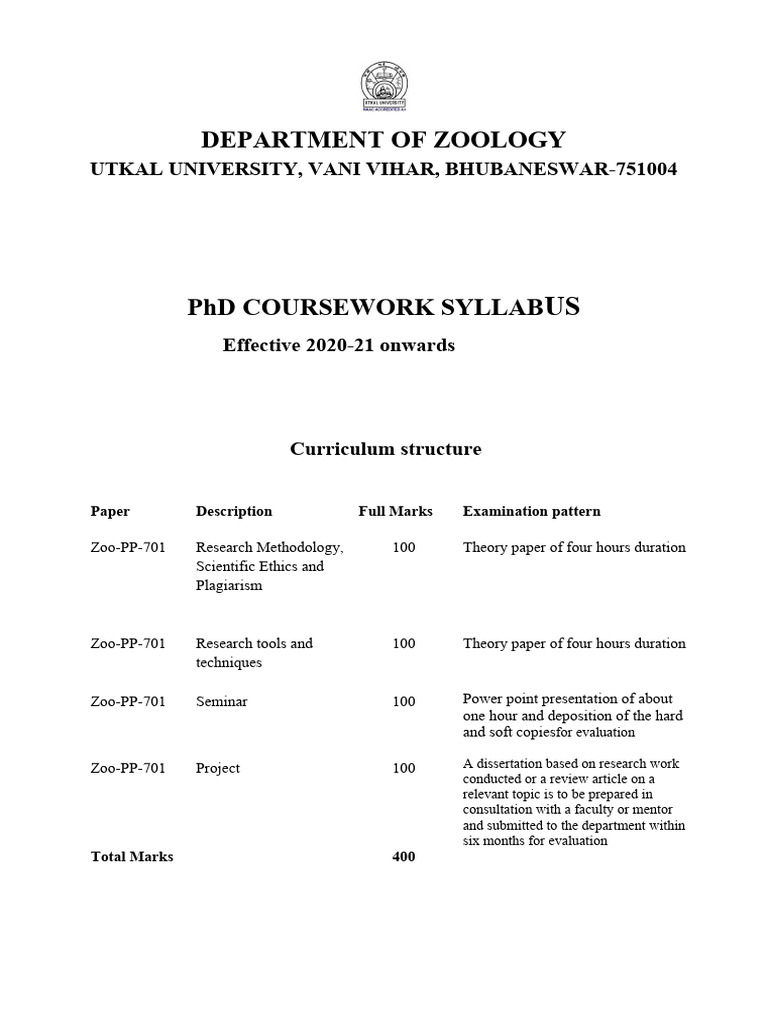 PHD Course Work Syllabus Zoology 2021 | PDF | Analytical Chemistry | Biology