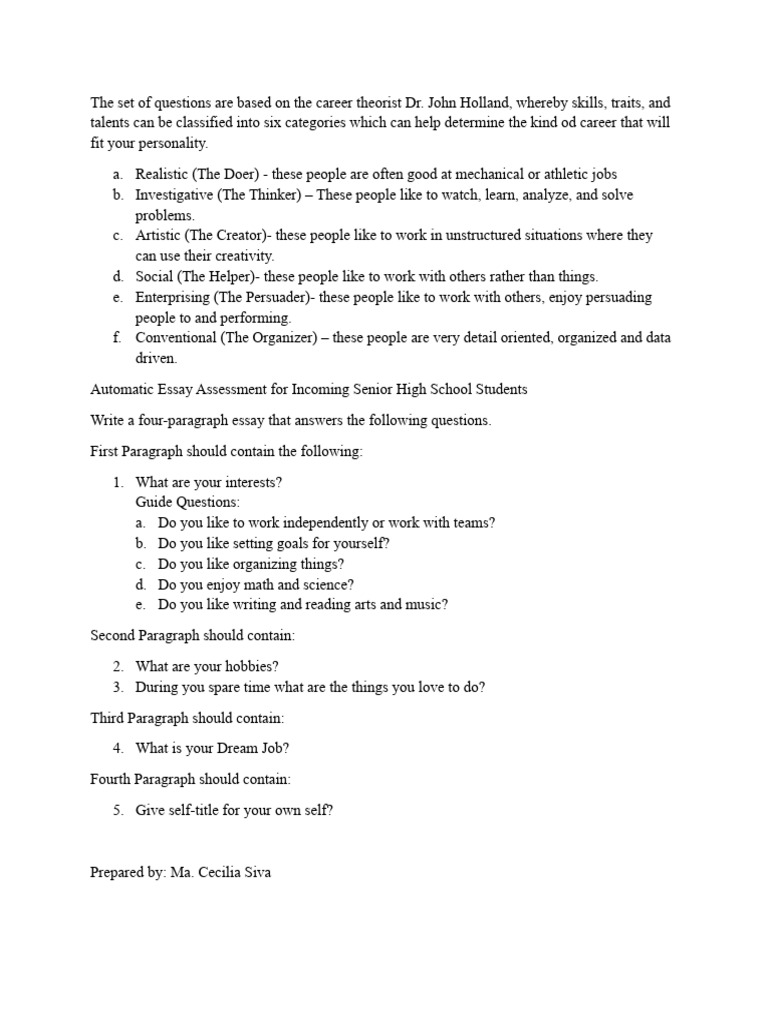 Questionaire AutomaticEssay Assesment | PDF | Career & Growth