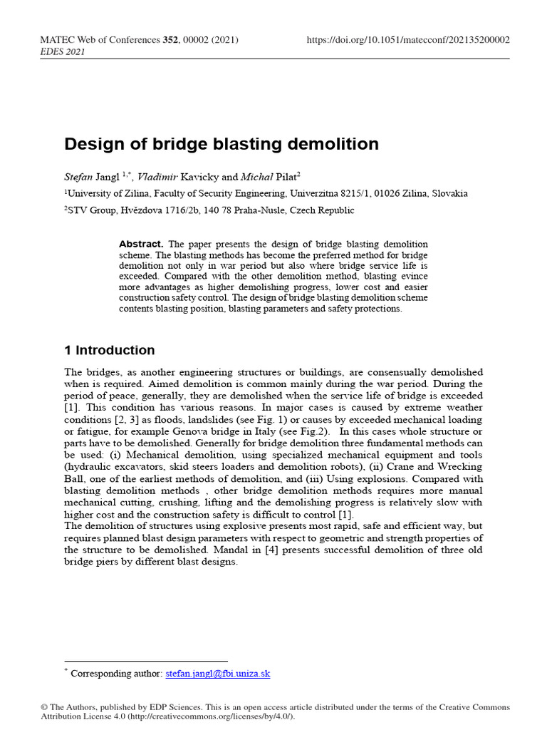Design Of Bridge Blasting Demolition Pdf Demolition Physical Sciences