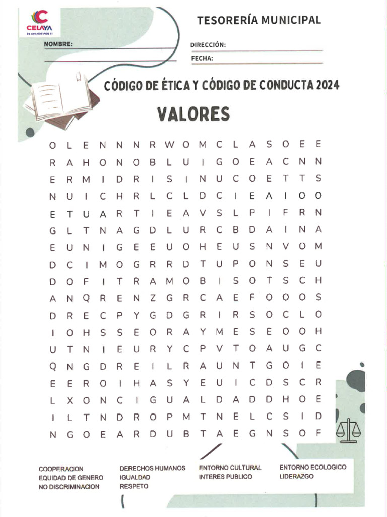 Sopa de Letras - Código de Ética y Códico de Conducta | PDF