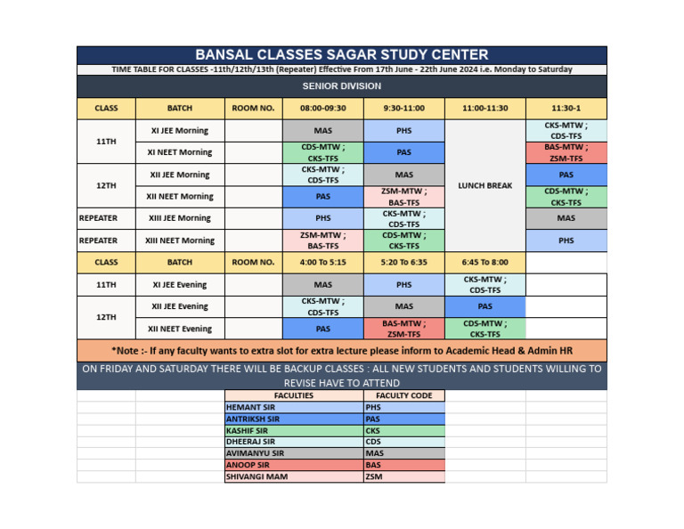 Center Timetable Senior 17.06.24 To 22.06.24 | PDF