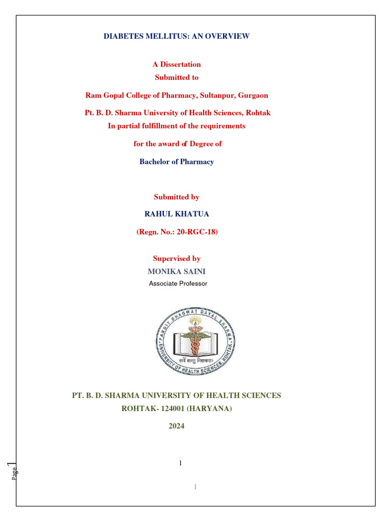 DIABETES MELLITUS Project Work | PDF | Hyperglycemia | Diabetes