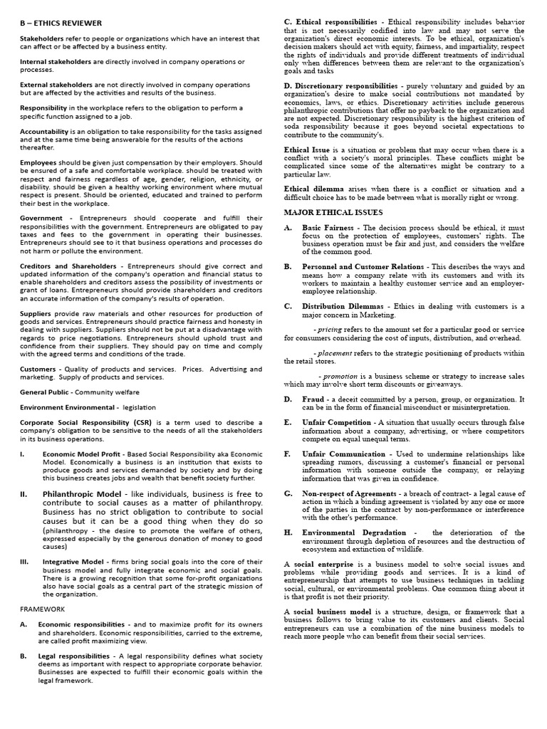 Ethics Reviewer | PDF | Entrepreneurship | Corporate Social Responsibility