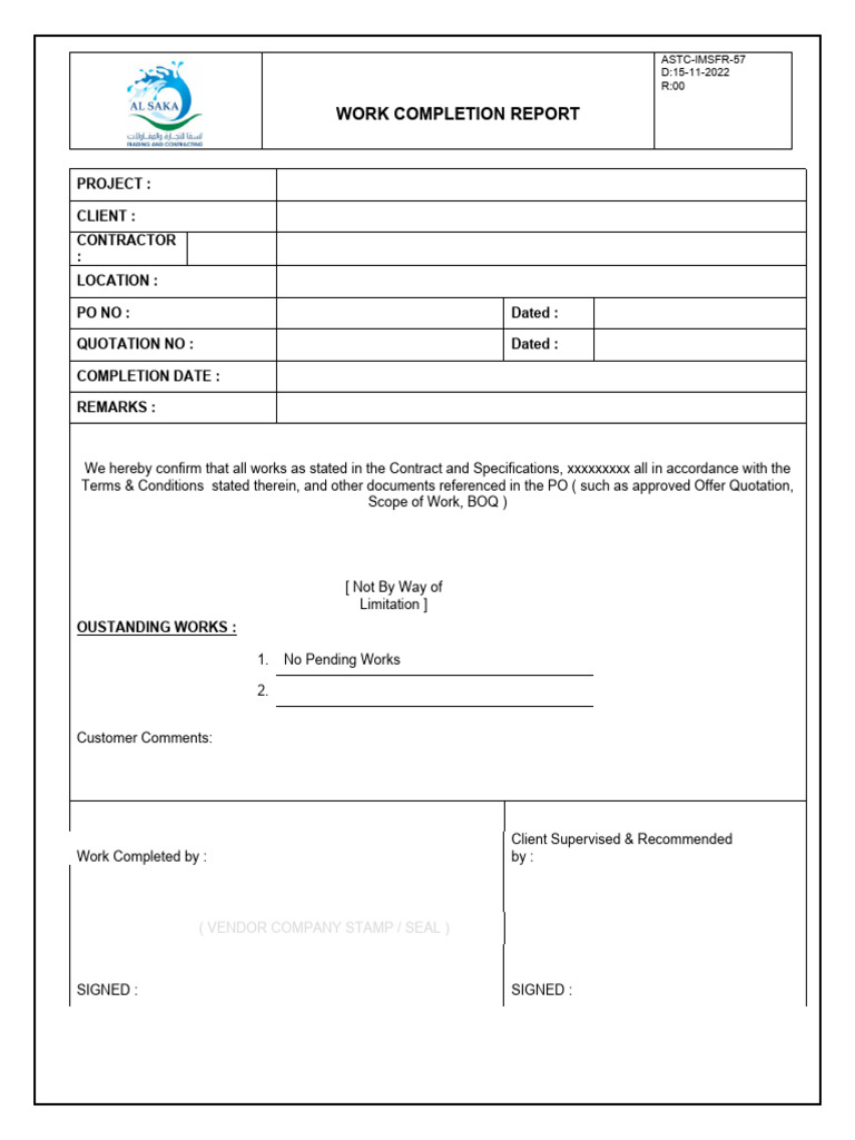 Astc-Imsfr-57 Work Completion Report | PDF | Finance & Money Management ...