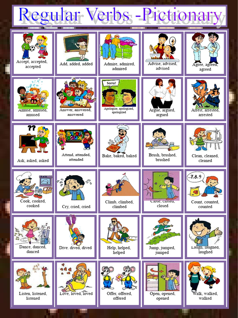 Regular Verbs Pictionary | PDF | Cooking, Food & Wine | Language Arts ...