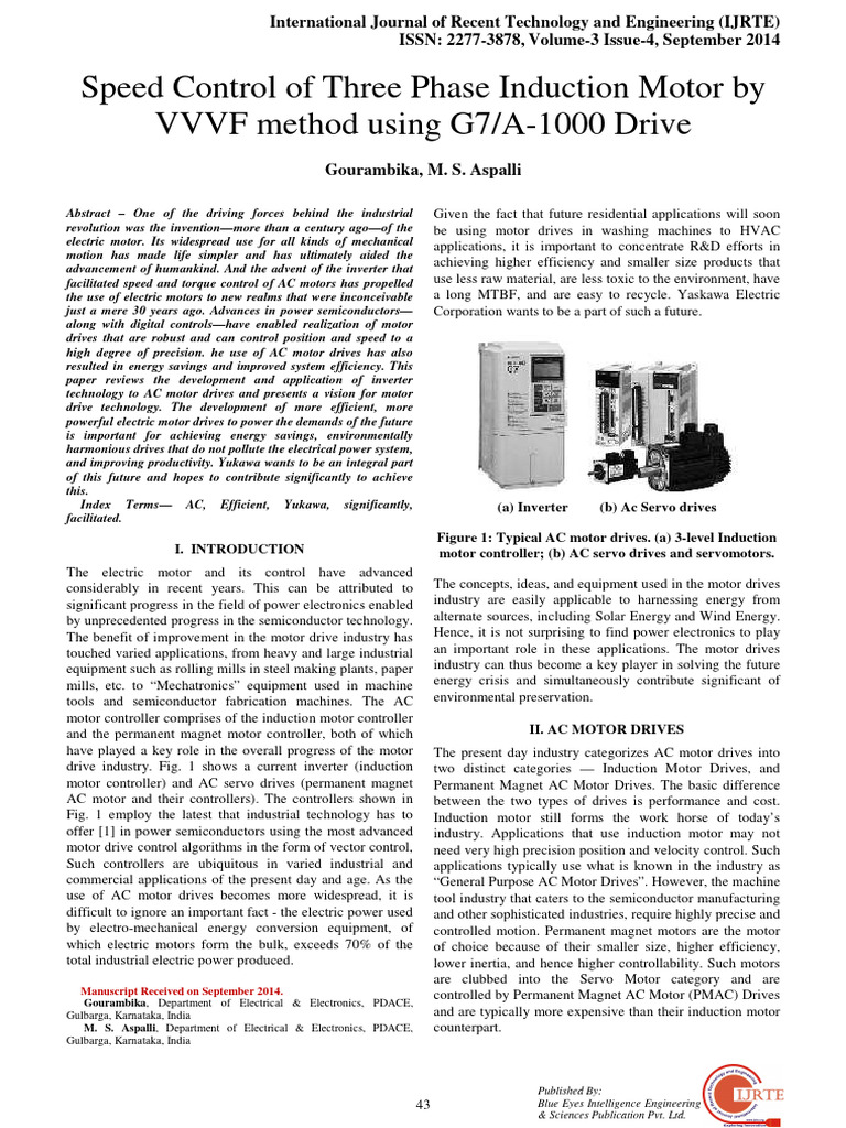 Speed Control Of Three Phase Induction Motor By Vvvf Method Using G7a 1000 Drive Pdf