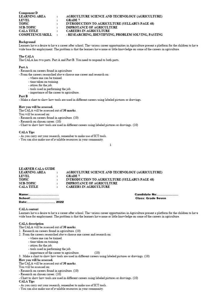 Grade 7 AGRIC CALA Component D | PDF | Educational Technology | Learning