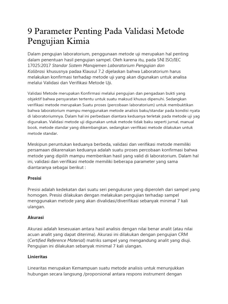 9 Parameter Penting Pada Validasi Metode Pengujian Kimia | PDF