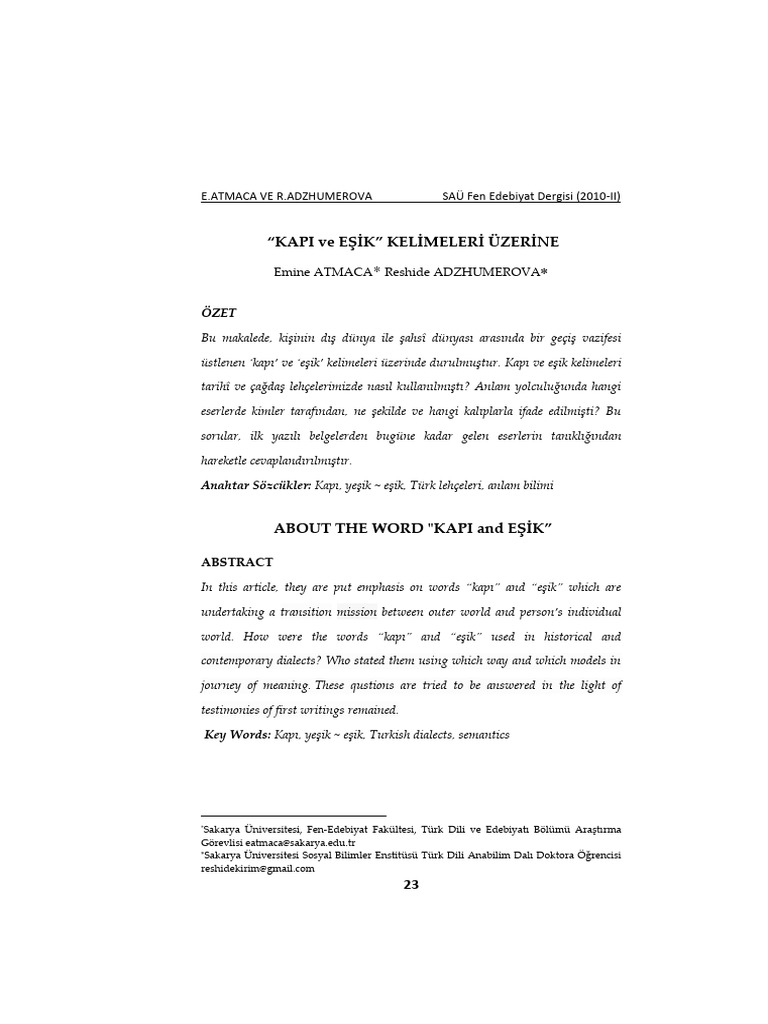 Kapı Ve Eşik Üzerine Makale | PDF