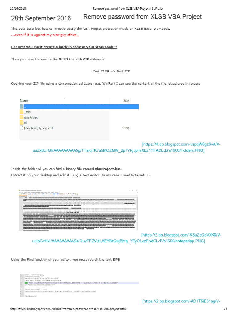 Unlock XLSB VBA Project Password Guide | PDF | Microsoft Excel | Zip ...