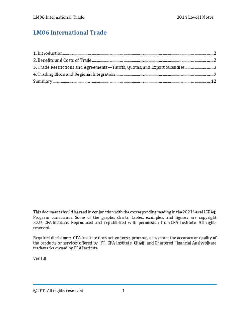 LM06 International Trade IFT Notes | PDF | Tariff | Subsidy