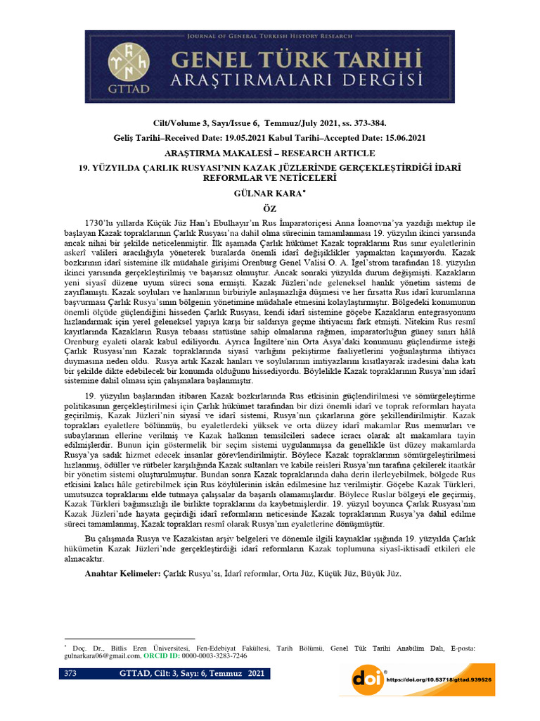 19 Yuzyilda Carlik Rusya Sinin Kazak Juz | PDF