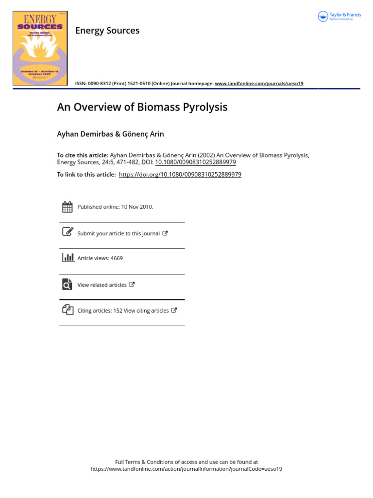 An Overview of Biomass Pyrolysis | PDF | Pyrolysis | Renewable Energy