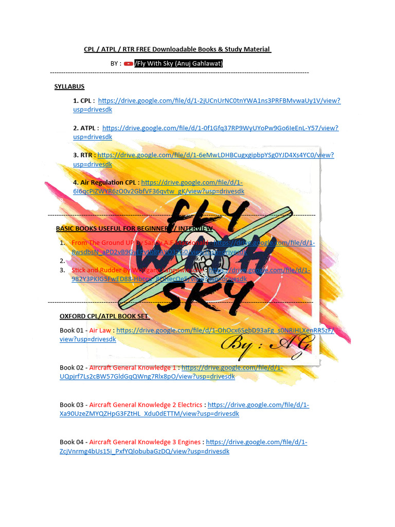 Free CPL, ATPL, RTR Study Materials | PDF | Transport | Aviation Safety