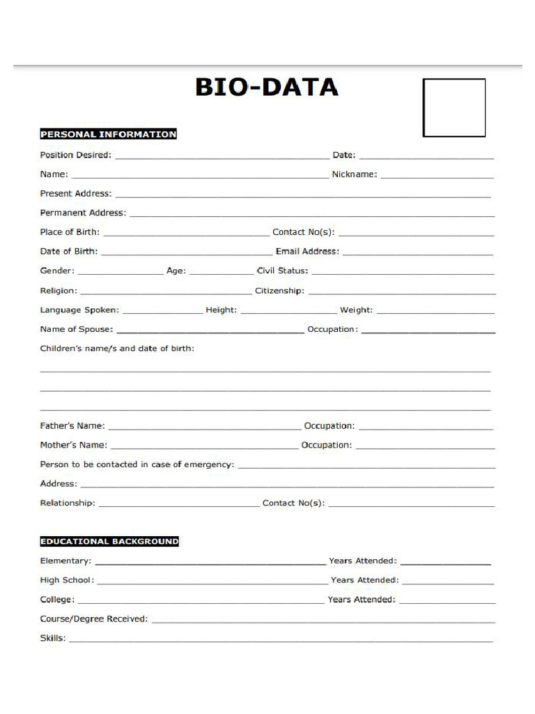 Printable Biodata Sample Template Philippines | PDF