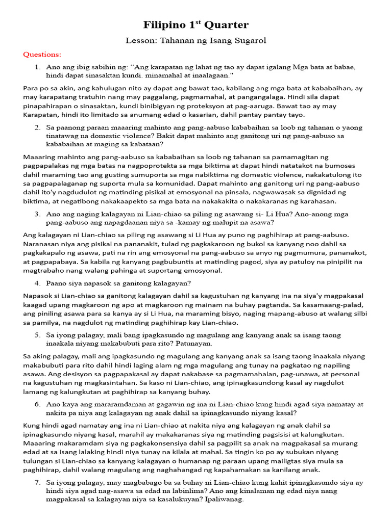 1st Quarter Filipino | PDF