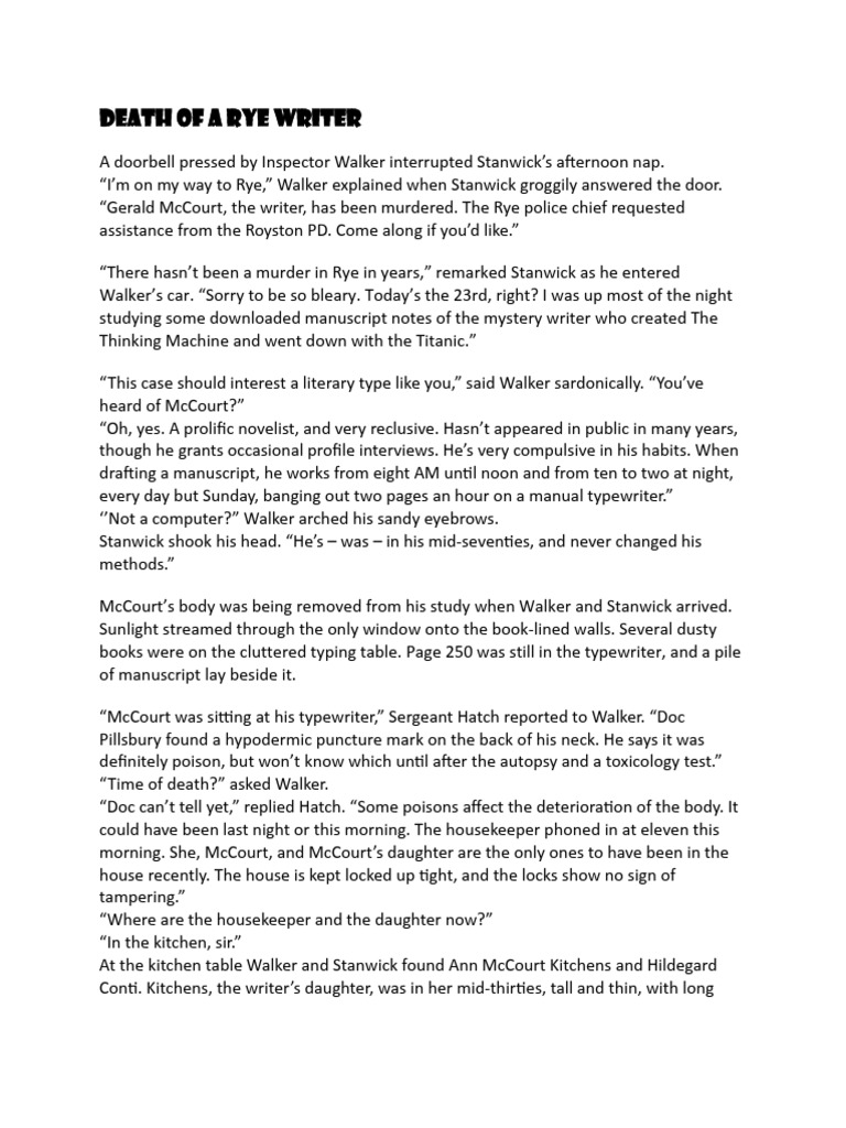 Death of Rye Writer | PDF