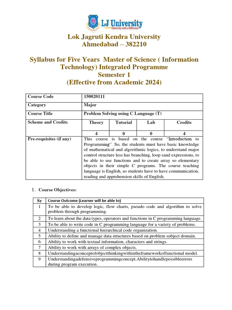 Syllabus - 2024 - Sem - 1 - FOP - T and FOP - P | PDF | Computer Program | Programming