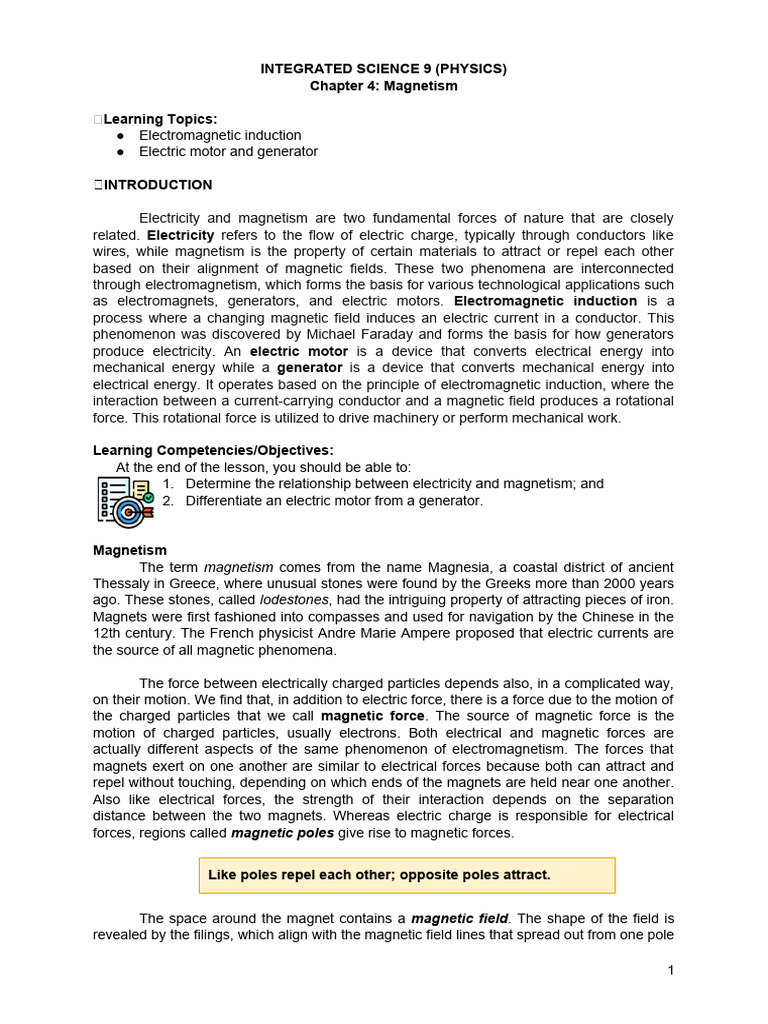 Reading Material 6 - Magnetism | PDF | Electromagnetic Induction ...