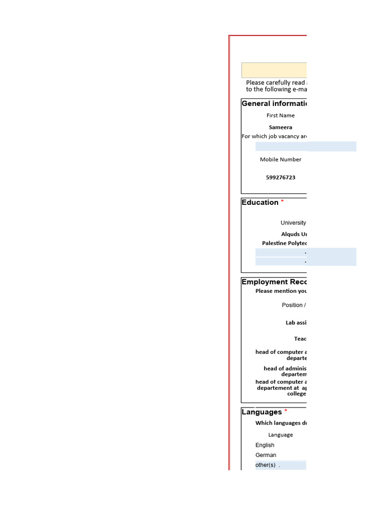 Sameera Abu Ghalyoon GIZ Applicant Information Form | PDF | Computing