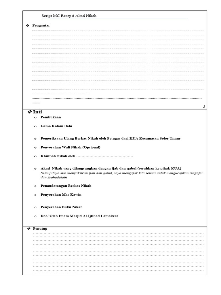 Script MC Resepsi Akad Nikah | PDF | Griya & Taman