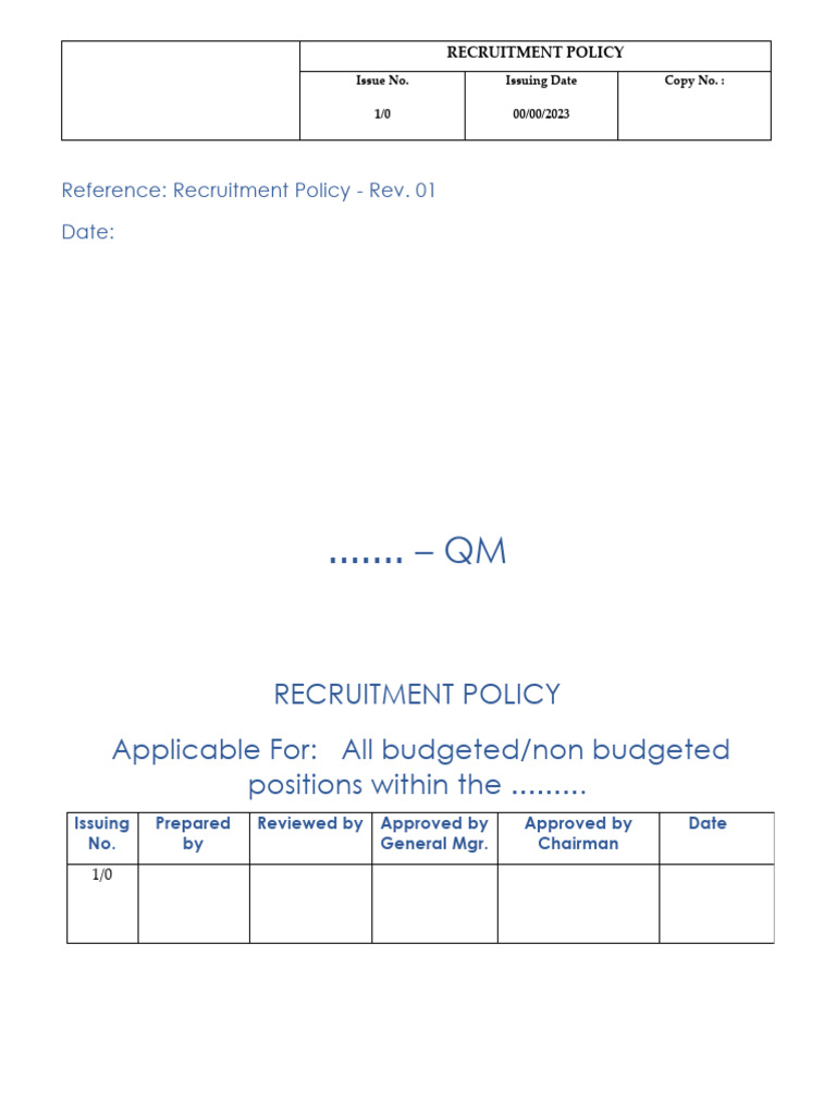 Recruitment Policy Rev 1 Pdf Recruitment Employment