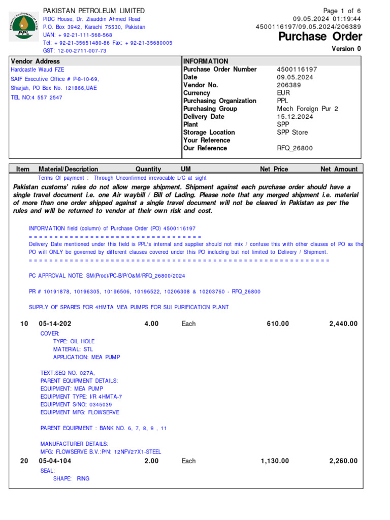 Spares For 4HMTA MEA Pumps - Hardcastle FZE | PDF | Pump | Receipt