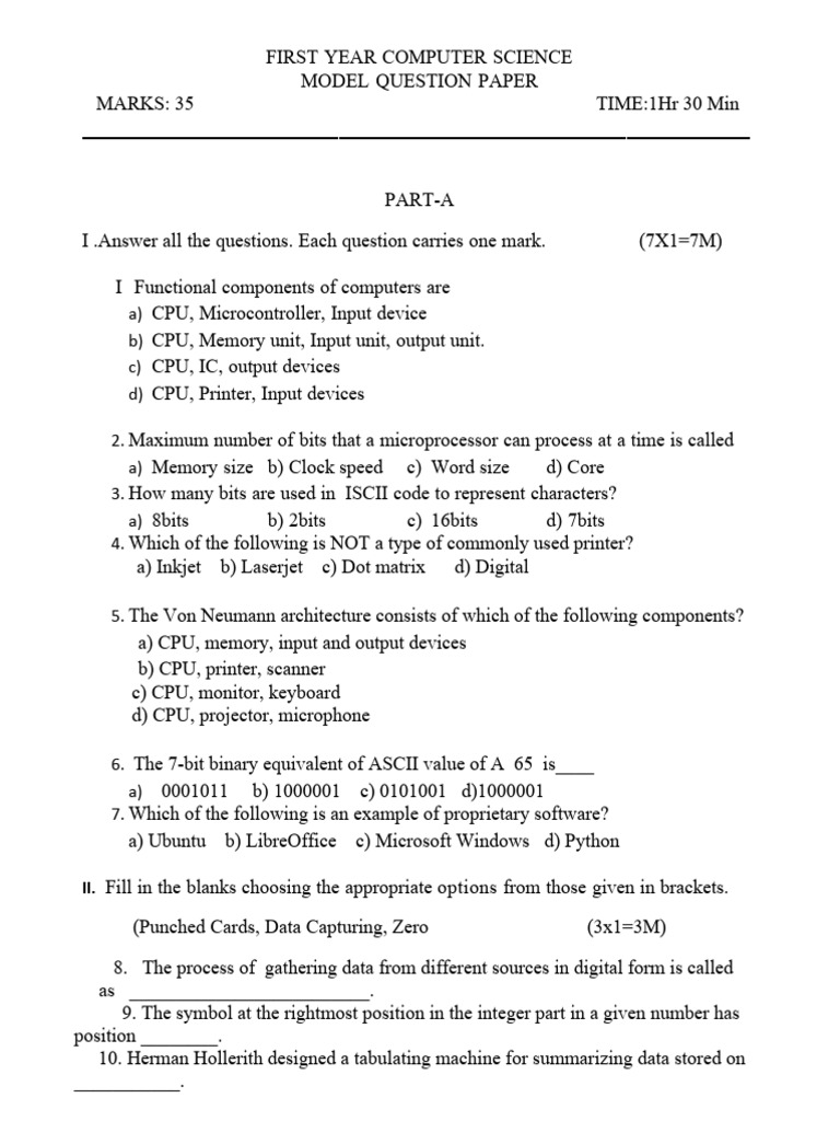 1PU Model Paper For Quarterly | PDF | Central Processing Unit | Input ...