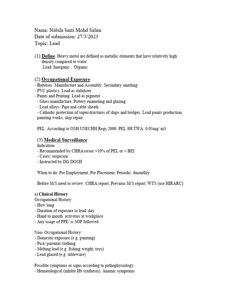 Understanding Occupational Lead Exposure | PDF | Lead | Medical Specialties