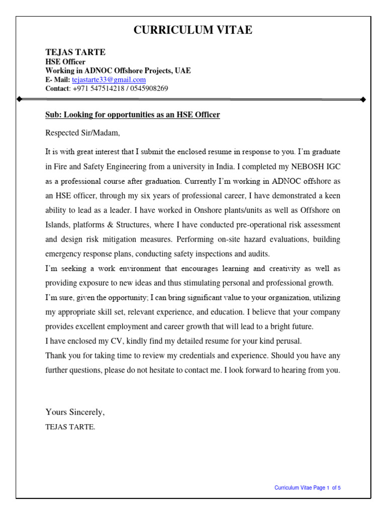 Tejas Tarte CV | PDF | Safety